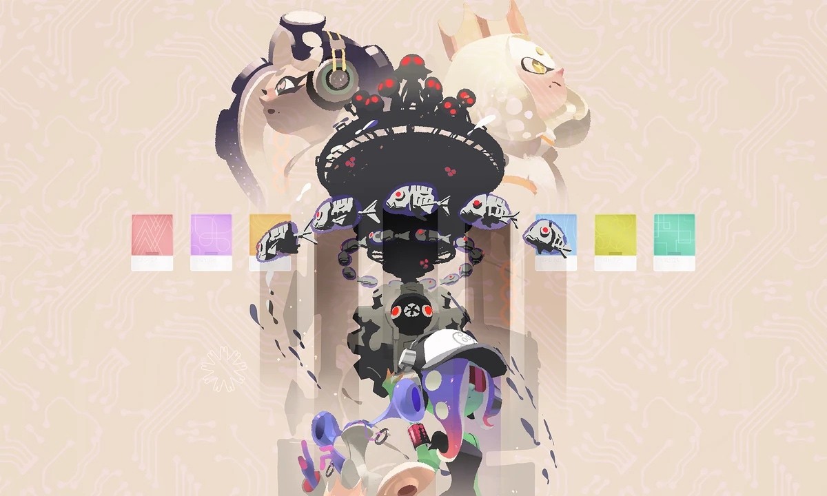 Uma imagem de um grupo de animais de cores diferentes no DLC Splatoon 3 ...